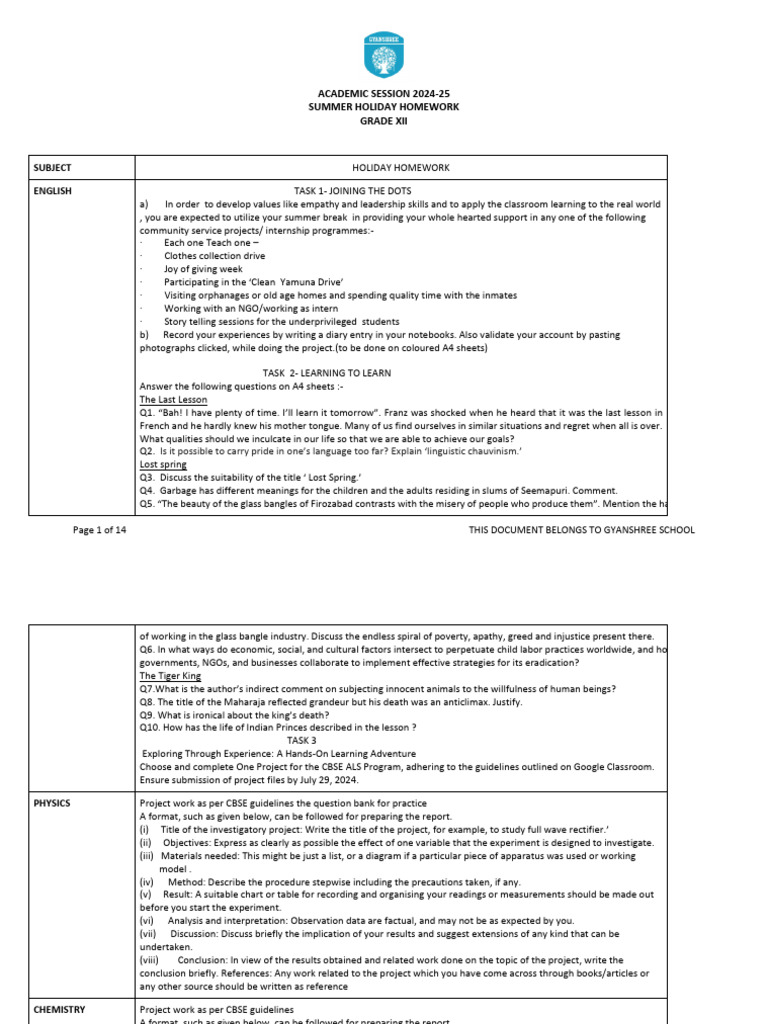 HHW Grade 12 Session 2024-25 | PDF | Archaeology | Experiment