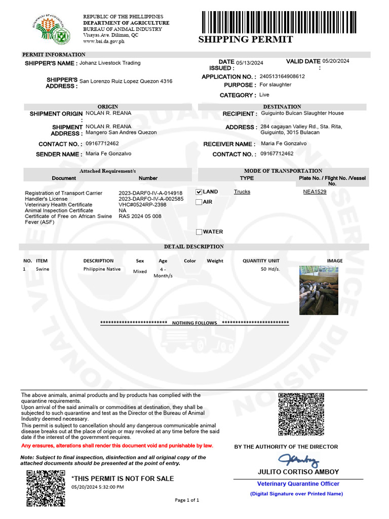 Shipping Permit Image | PDF | Quarantine
