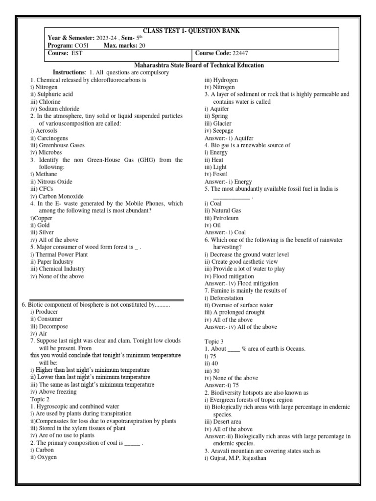 ct1 ST Que Bank | PDF | Greenhouse Gas | Water