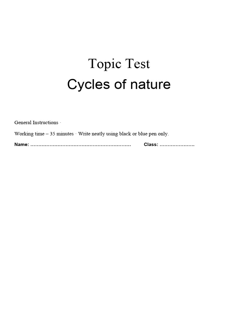 Cycles of Nature Test 2024 - Answer | PDF | Flowers | Plants