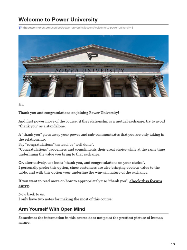 Power University Course Overview | PDF | Consciousness | Behavior