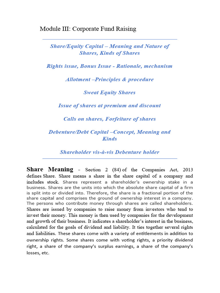 Corporate Fund Raising: Shares Explained | PDF | Stocks | Debenture