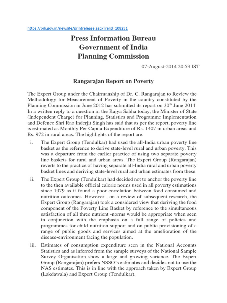 09A - Rangarajan Committee Report | PDF | Price Indices | Poverty Threshold