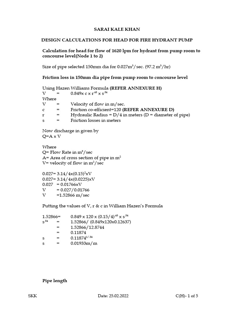 Fire Hydrant Pump Head Calculation Guide | PDF | Fluid Mechanics ...