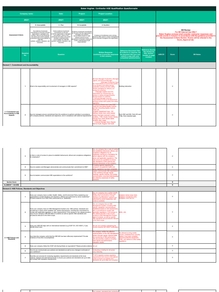 Revision HSE Questionnaire | PDF | Regulatory Compliance | Safety