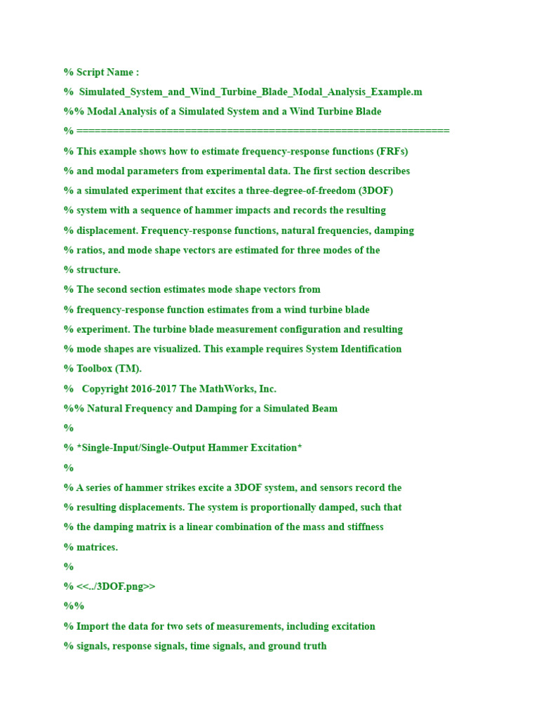 Simulated System and Wind Turbine Blade Modal Analysis Example ...