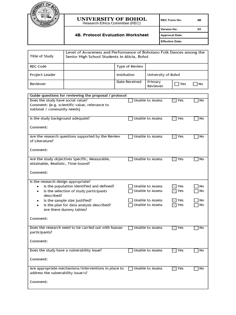 Form 4B. Protocol Evaluation Worksheet - 2023 - 061744 | PDF | Risk ...