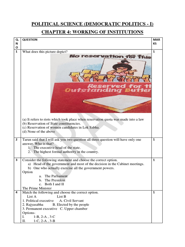 Ch 4 Pol.sc Working of Institutions | PDF | Government Of India ...