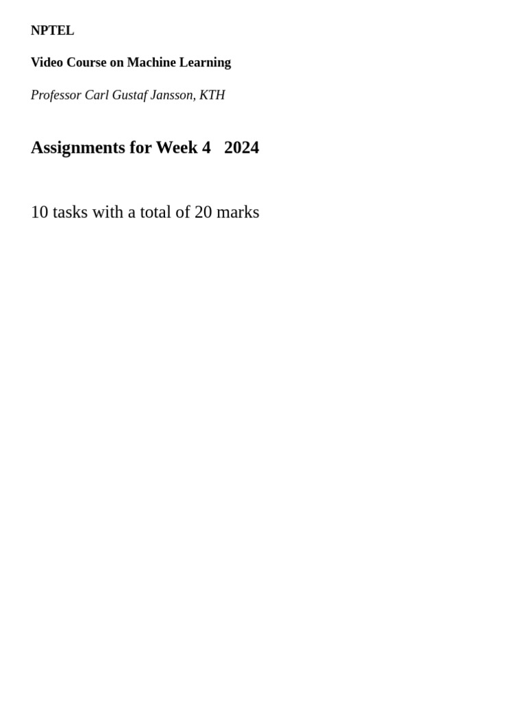 Assignments for Week 4 2024 | PDF | Cluster Analysis | Artificial Intelligence