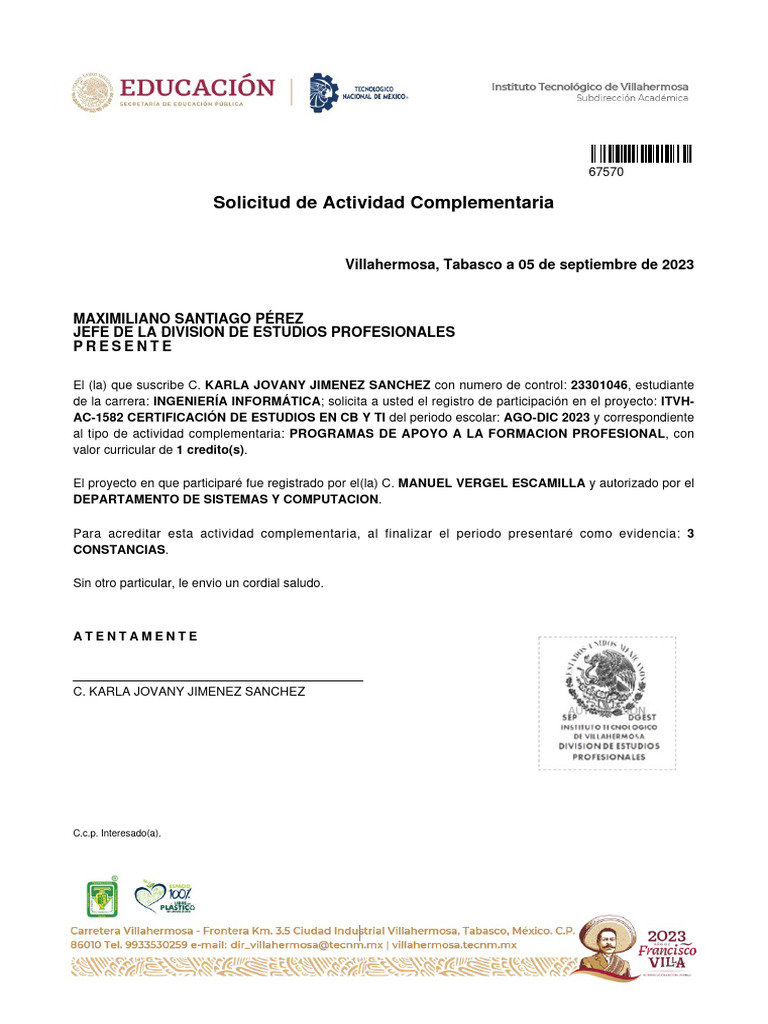 Solicitud ITVH AC 1582 67570 23301046 | PDF