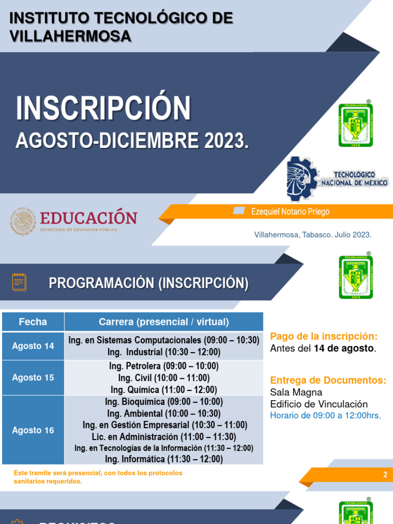 Presentacion ITVH-Nuevo Ingreso AD-2023 | PDF | Certificado de nacimiento