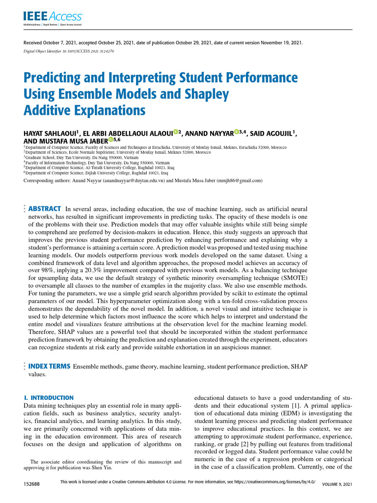 Predicting and Interpreting Student Performance Using Ensemble Models and Shapley Additive ...