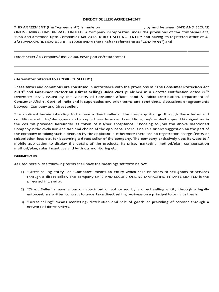 Direct Seller Agreement Overview | PDF | Sales | Taxes