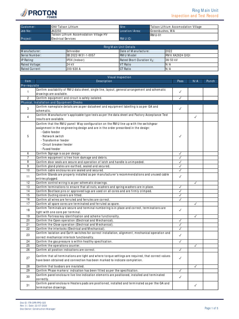 ITR-OPR-PPO-013 Rev 3 - Ring Main Unit Inspection & Test Record | PDF ...
