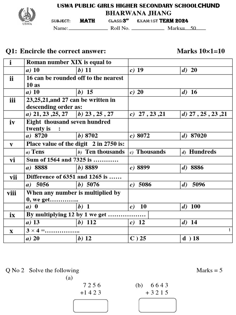 Math 3rd Pdf Mathematics Arithmetic