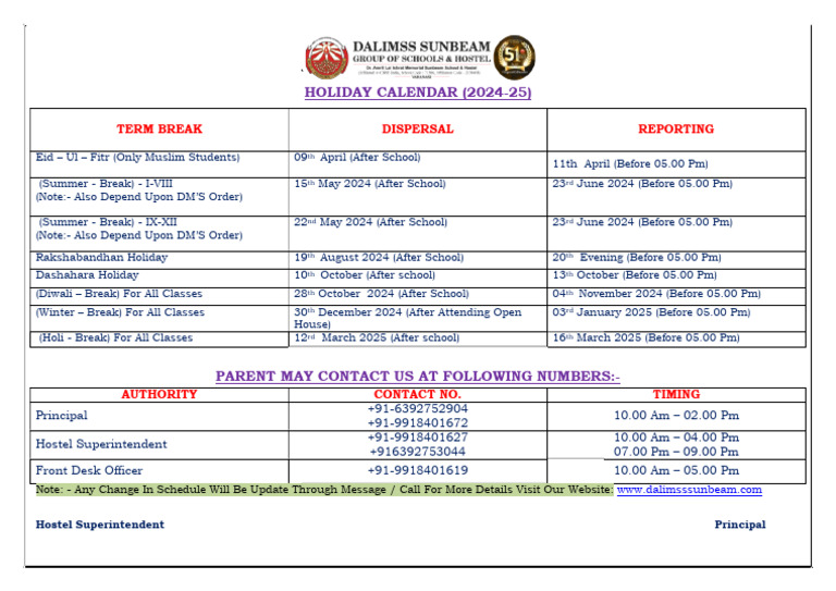 2024-25 School Holiday Schedule | PDF | Religious Holidays | Observances