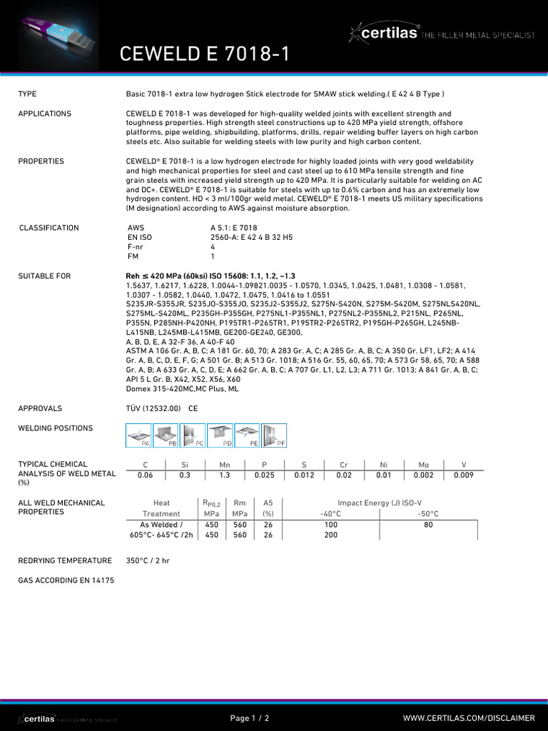E 7018-1 product-sheet | PDF | Welding | Construction