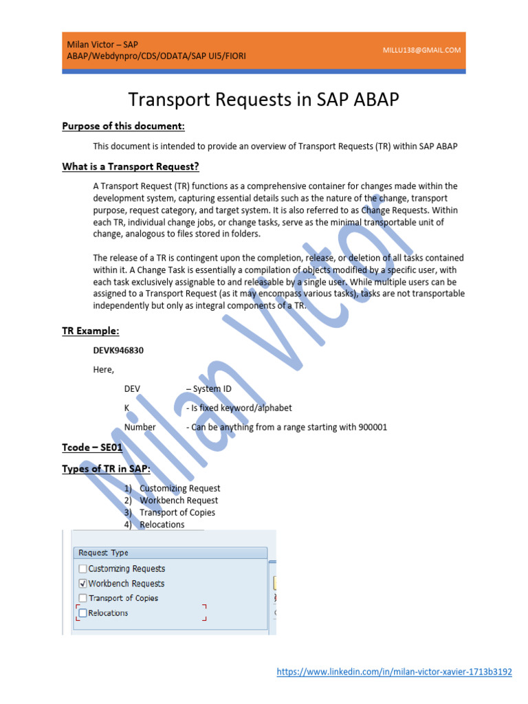 Sap Abap Transport Request Tr Pdf Computer Programming Computer Science