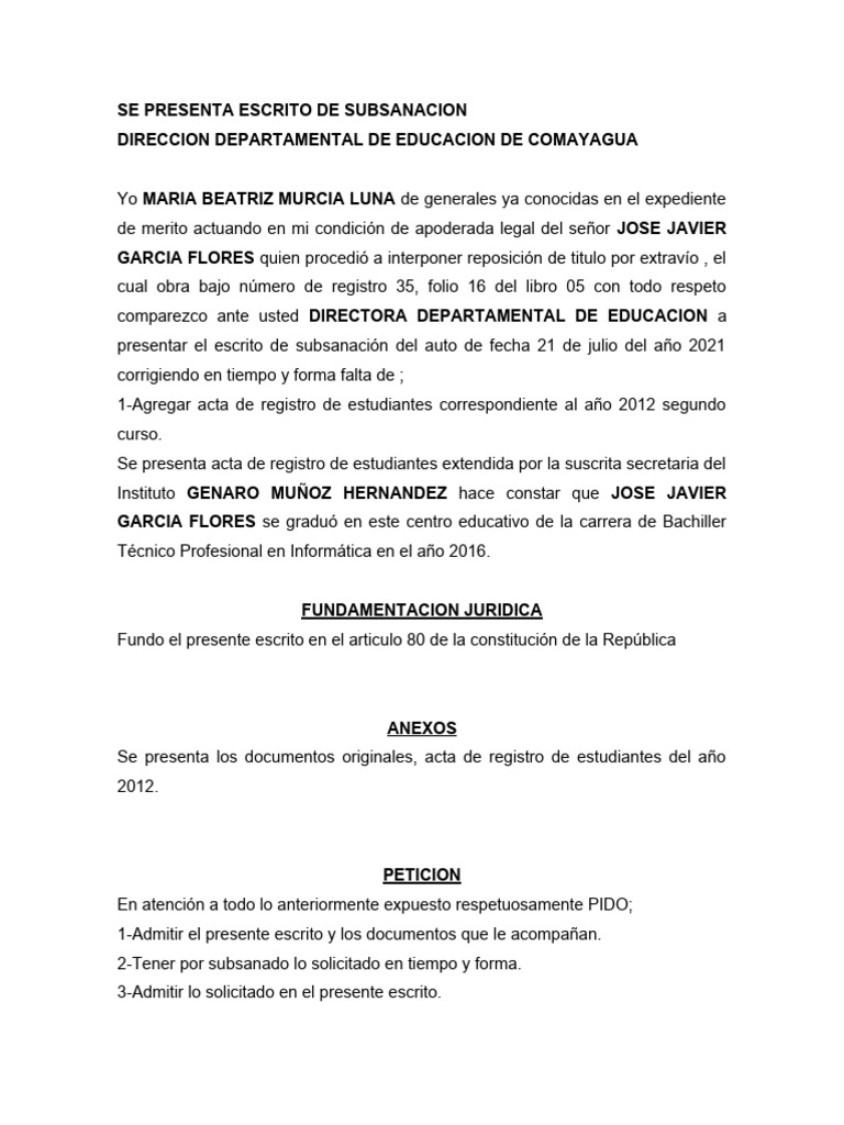 Se Presenta Escrito de Subsanacion | PDF | Finanzas y administración del dinero