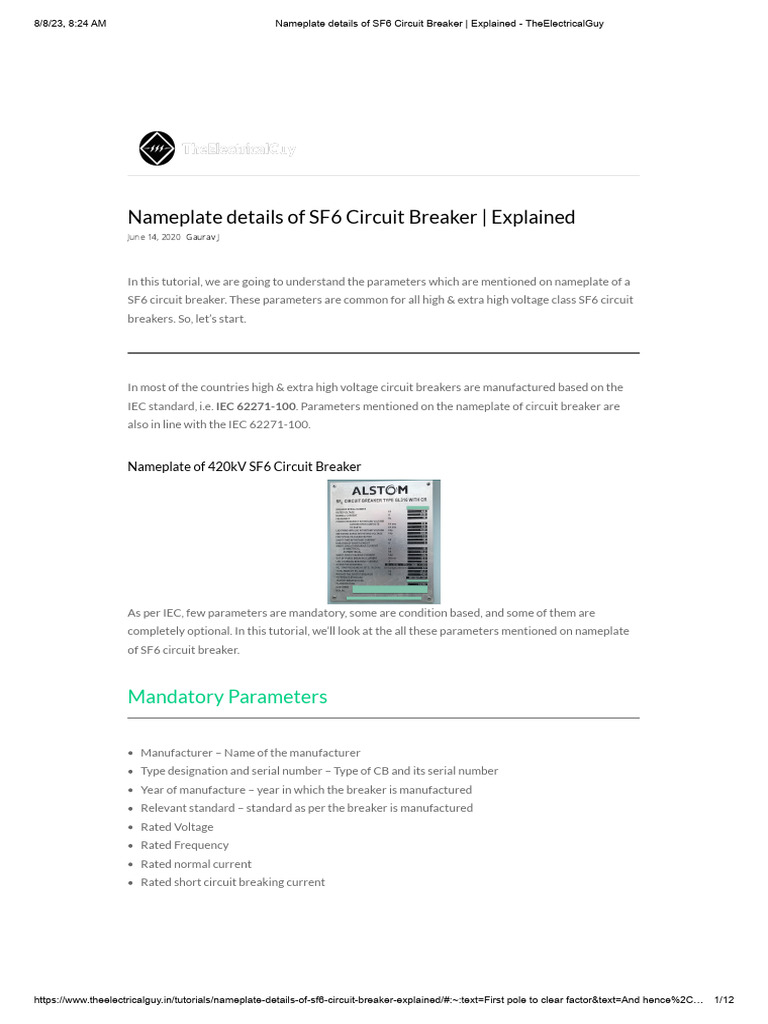 SF6 Circuit Breaker Nameplate Guide | PDF | Capacitor | Electronics