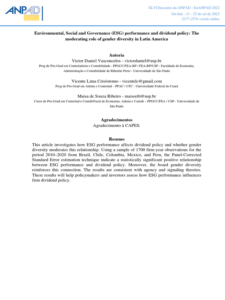 Environmental, Social and Governance (ESG) Performance and Dividend Policy: The Moderating Role ...