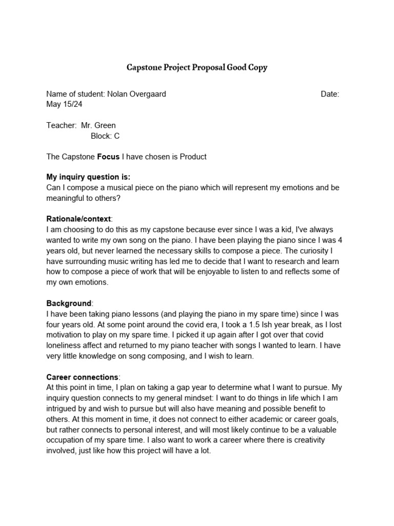 Capstone Project Proposal Good | PDF | Sheet Music | Liberal Arts Education