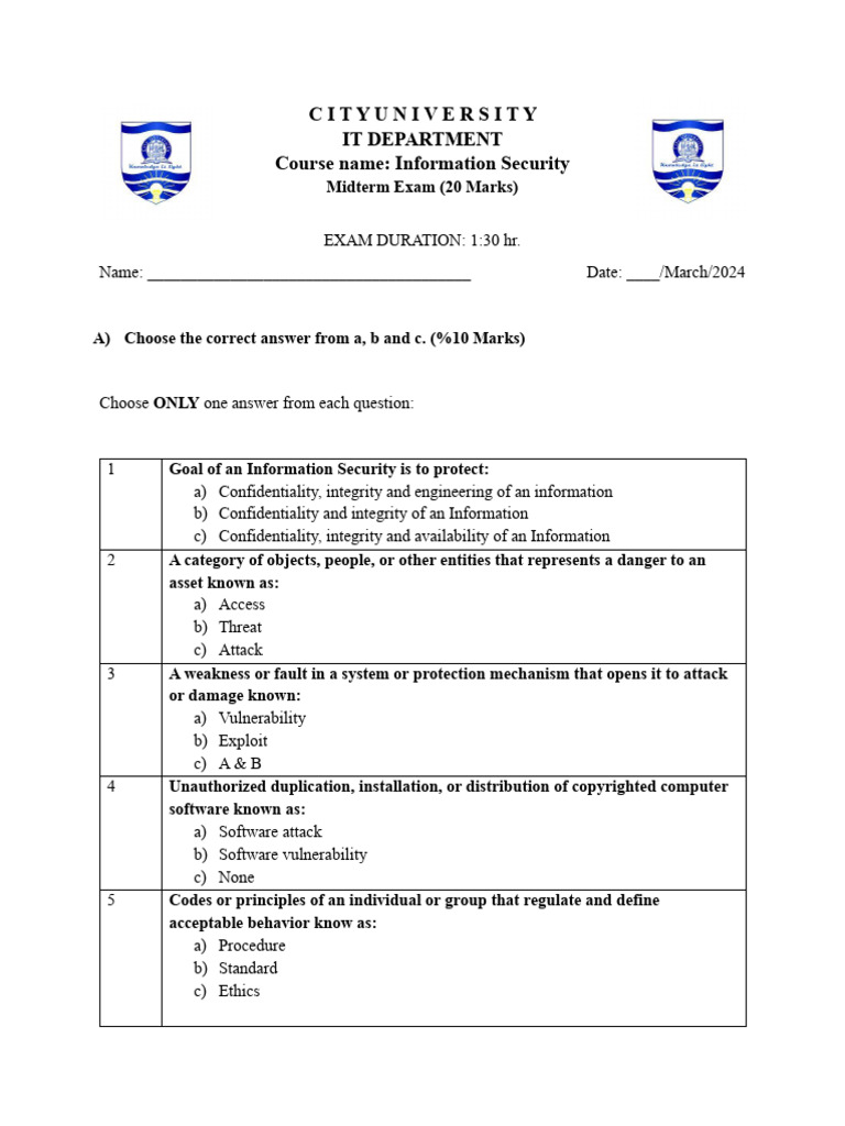 Information Security Midterm | PDF | Information Security | Vulnerability (Computing)