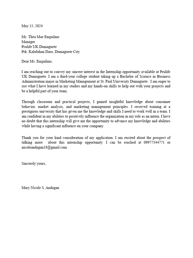 Application Letter Andagan | PDF