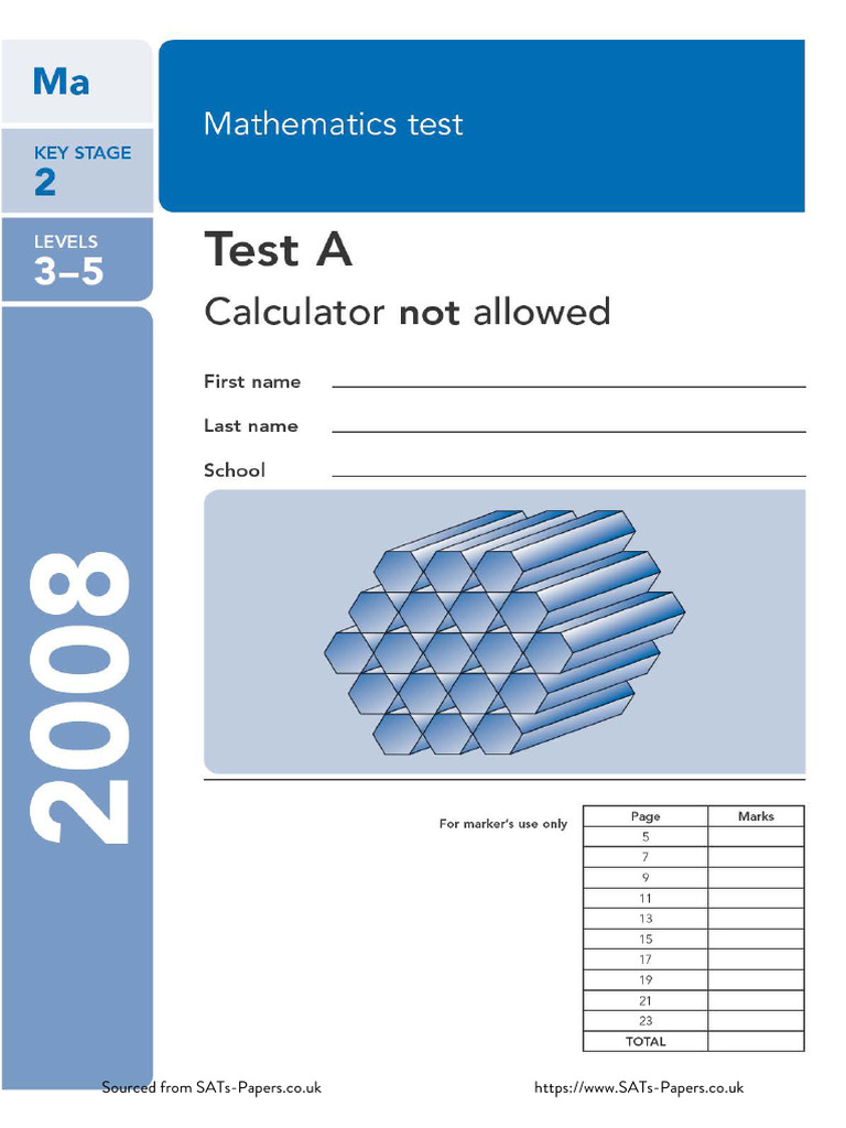 ks2 Mathematics 2008 Test A | PDF | Mathematics | Arithmetic