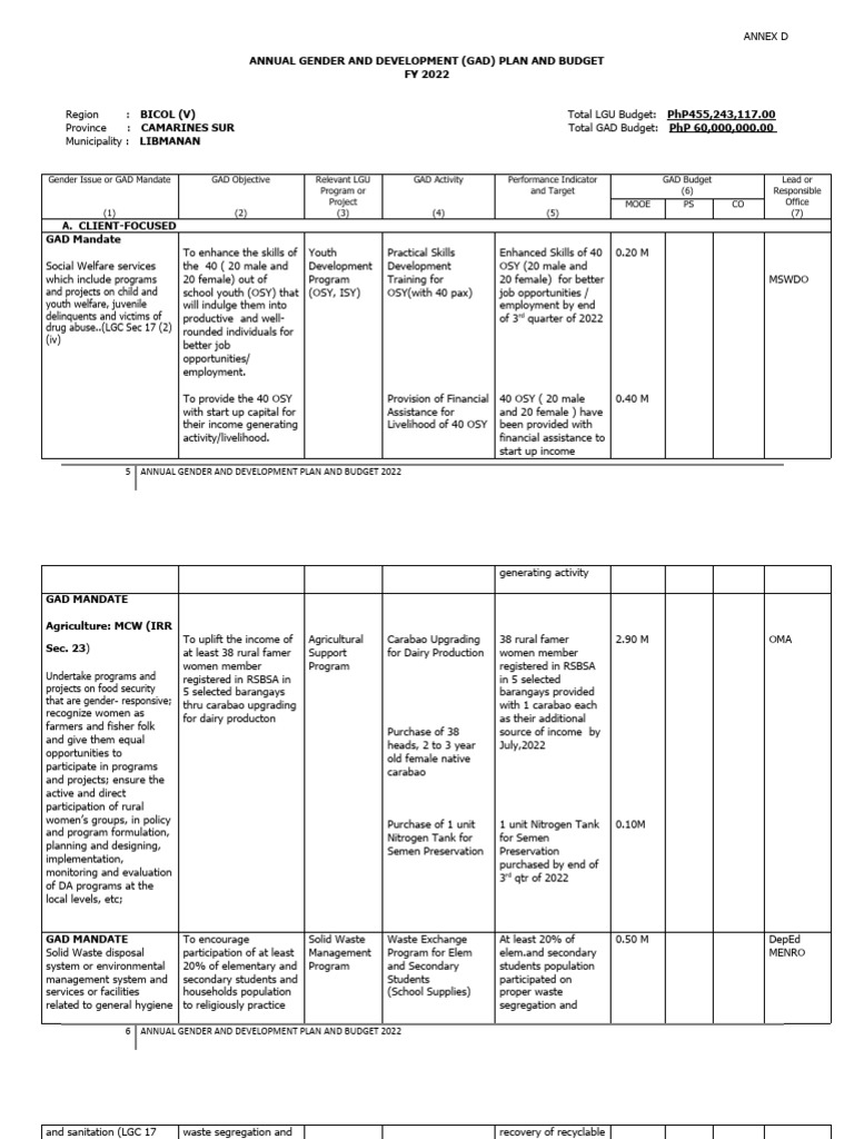 GAD PLAN BUDGET 2022 Revised Final5 | PDF | Health Care | Recycling