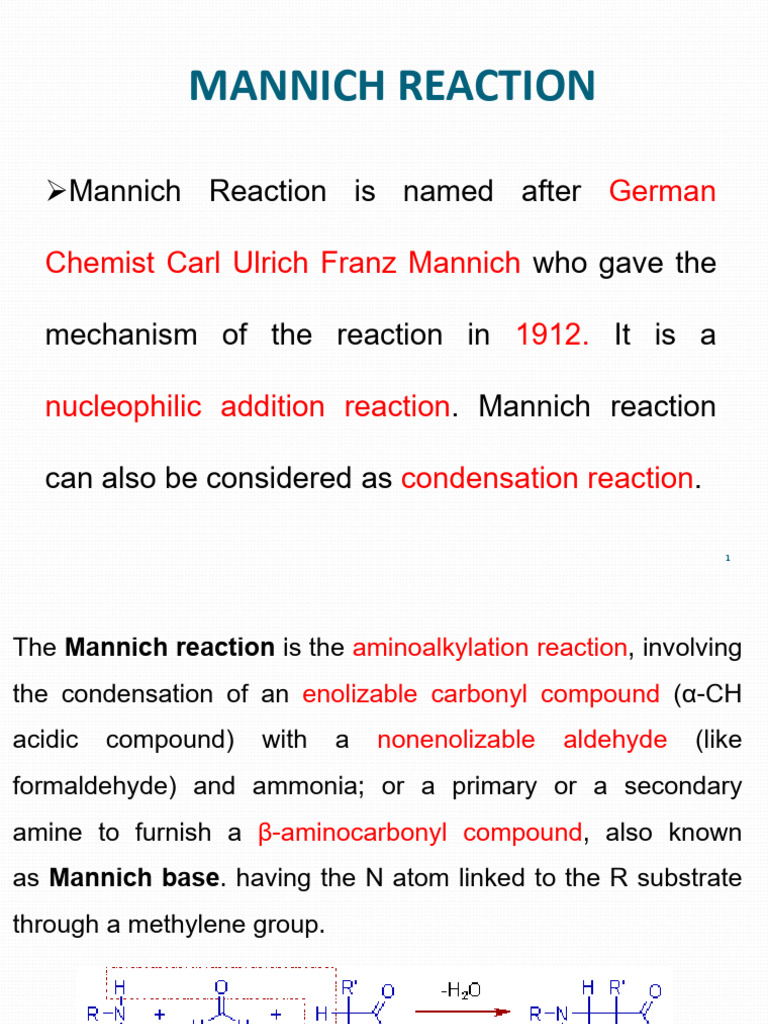 Mannich Reaction | PDF | Chemical Reactions | Amine