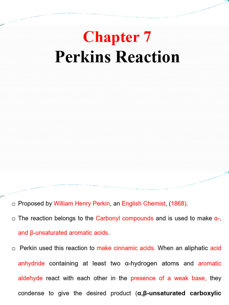 Perkin Reaction and Its Mechanism | PDF | Science & Mathematics