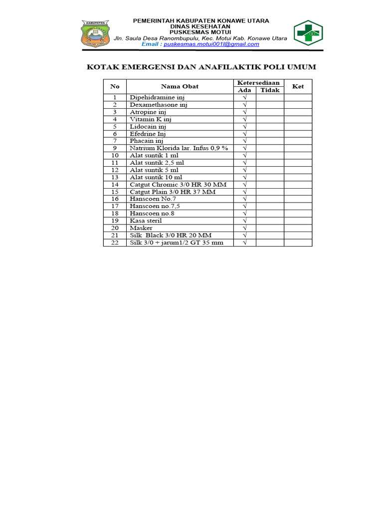 DAFTAR MONITORING OBAT EMERGENSI DAN ANAFILAKTIK Poli Umum | PDF