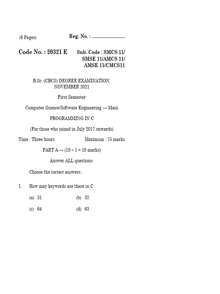 C Programming Important Questions PDF | PDF | Parameter (Computer Programming) | Computer ...