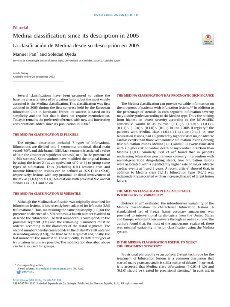 Medina Classification Since Its Description in 2005 | PDF | Angiography ...