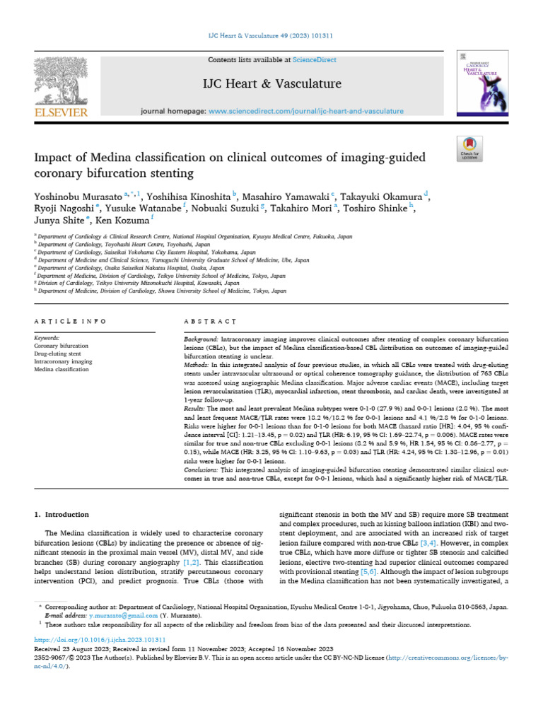 Impact of Medina Classification on Clinical Outcomes of Imaging-guided ...