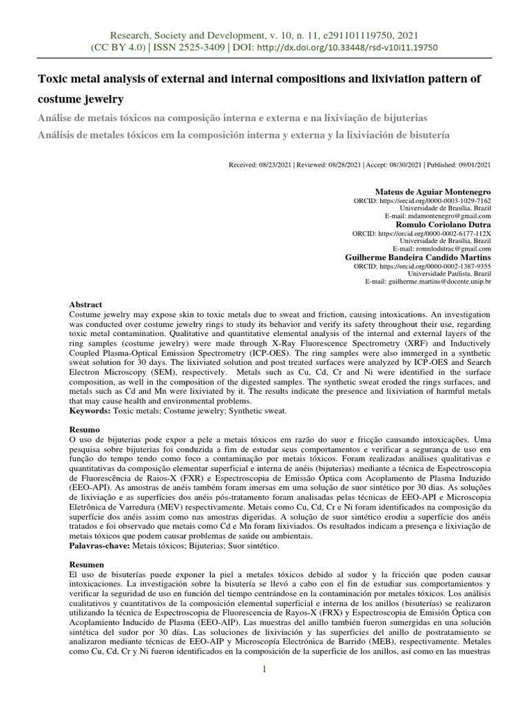 Toxic Metal Analysis of External and Int | PDF | Chromium | Metals