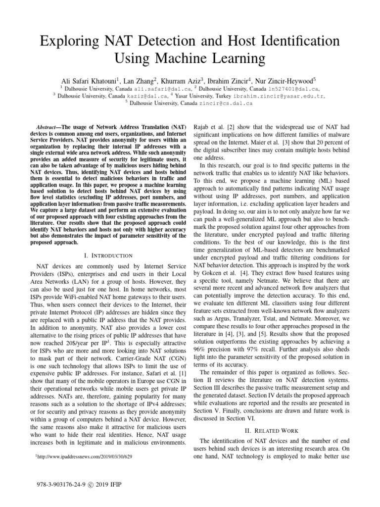 2019 - NAT Detection and Host Identification Using ML | Download Free PDF | Transmission Control ...