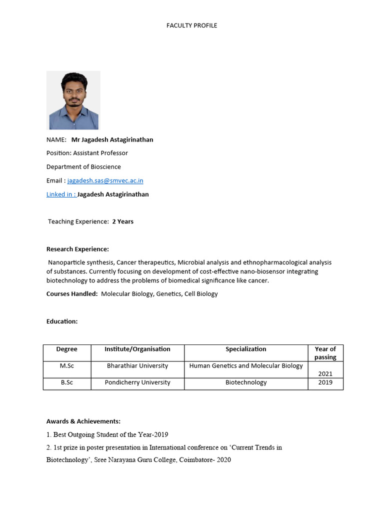 Assistant Professor in Bioscience | PDF | Biotechnology | Bioinformatics