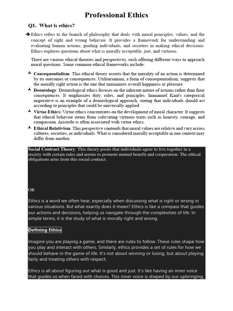 Professional Ethics Questions | PDF | Morality | Virtue Ethics