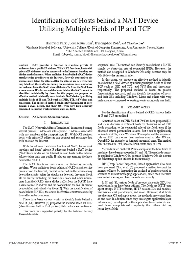 2016 - Identification of Hosts Behind NAT IP TCP Fields | Download Free ...
