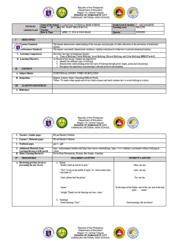 Final Deped DLP Template Sa Health | PDF | Bullying | Cyberbullying