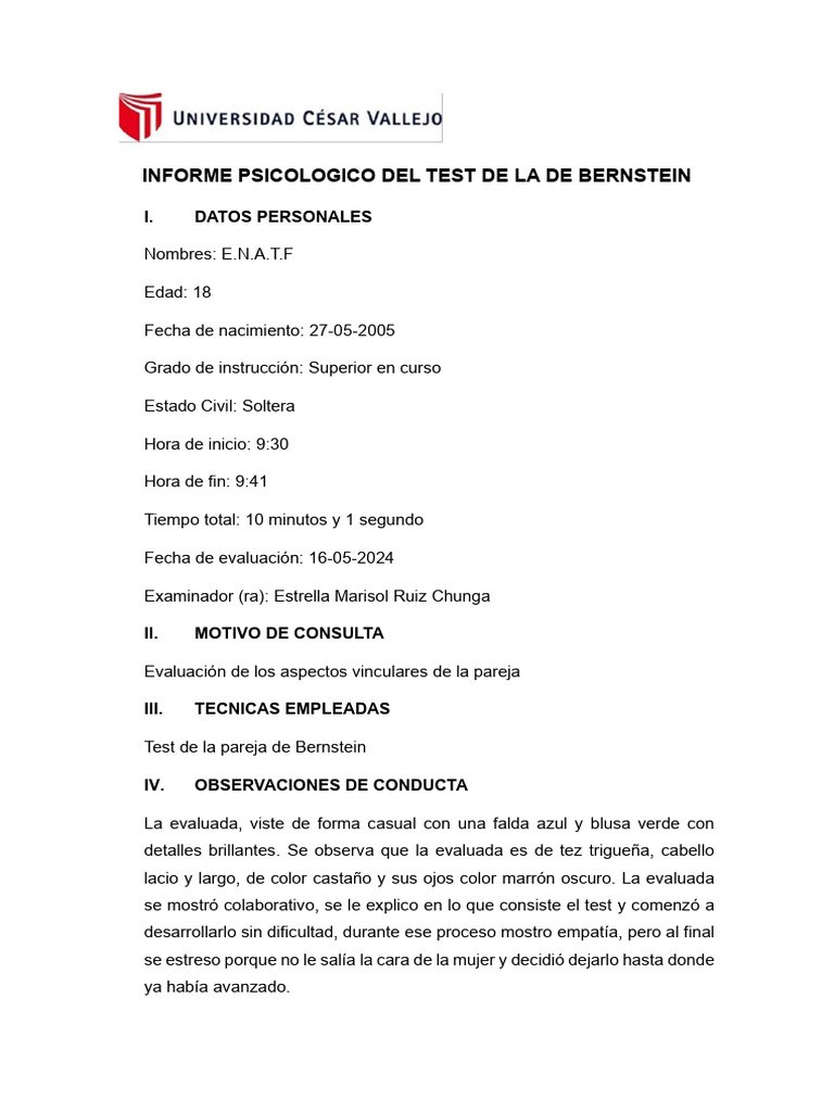TEST DE LA PAREJA DE BERNSTEIN Y (1) | PDF | Las emociones | Percepción