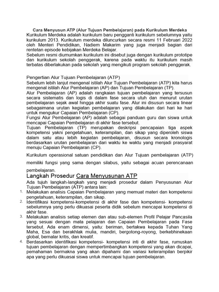 Cara Menyusun ATP Kurikulum Merdeka | PDF | Pengembangan Diri | Sains ...