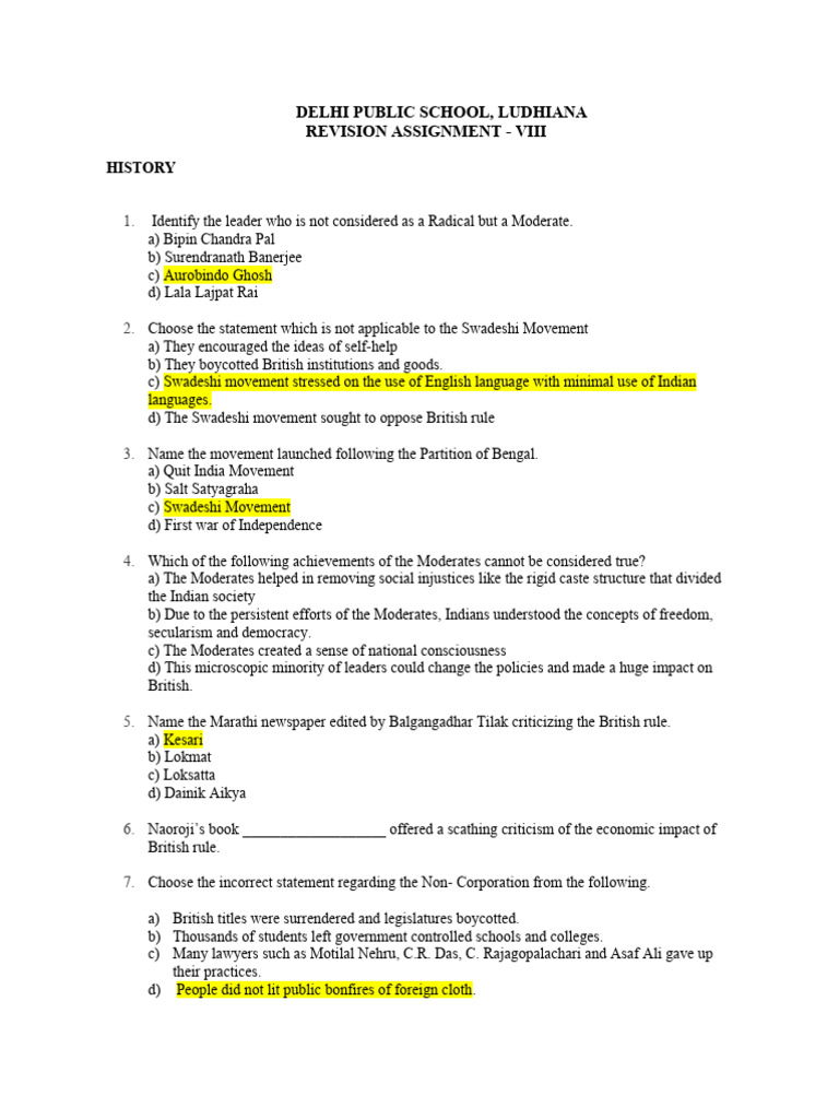 Revision_Worksheet_AE_VIII | PDF | British Raj | Mahatma Gandhi