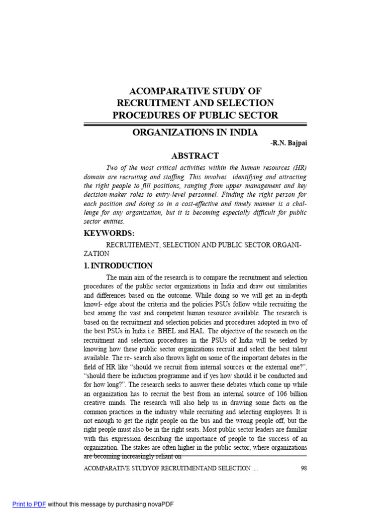 A Comparative Study of Recruitment and Selection Procedures of Public ...