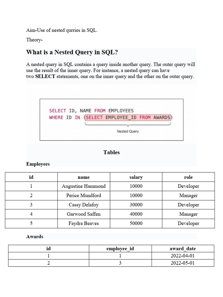 Nested Query | Download Free PDF | Sql | Data Management Software