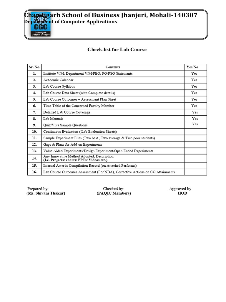 Lab Course Checklist for Software Engineering | PDF | Databases ...