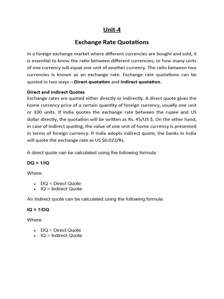 Unit-4 Exchange Rate Quotations | PDF | Exchange Rate | Banks