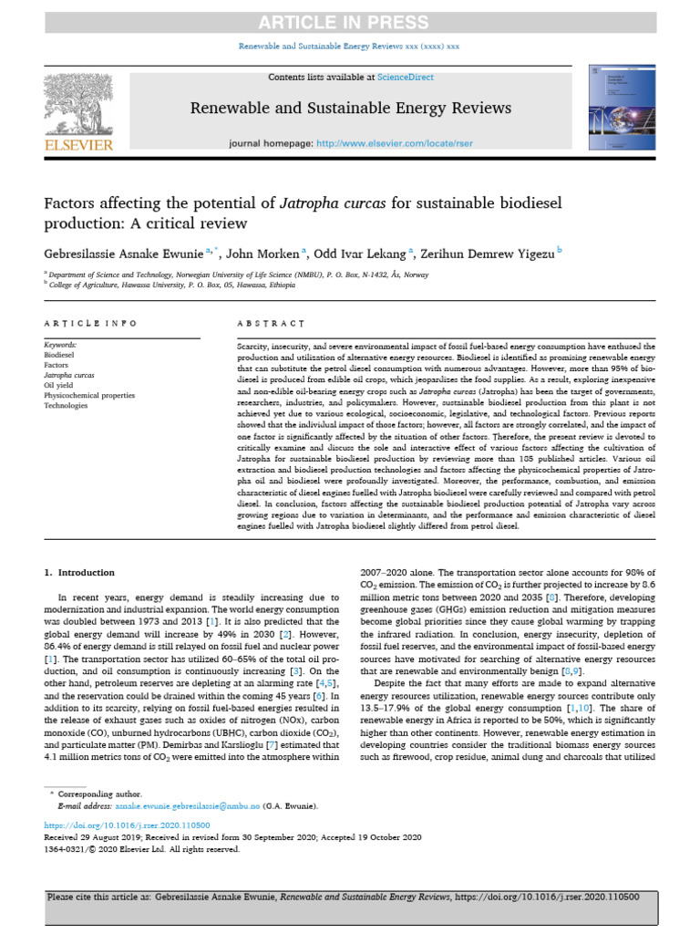 Factors Affecting The Potential of Jatro | PDF | Biodiesel | Biofuel